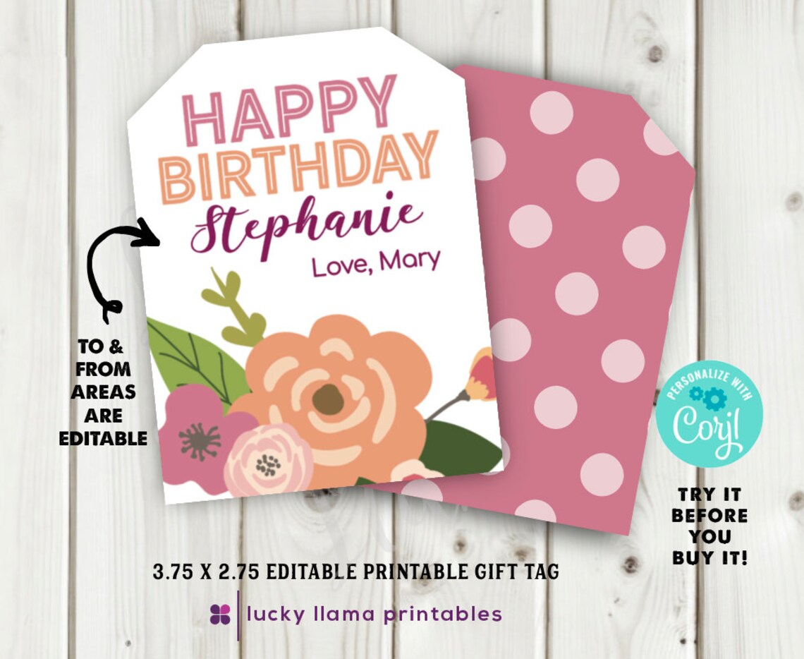 Editable Happy Birthday Gift Tag Personalize Your Own Tag - Etsy