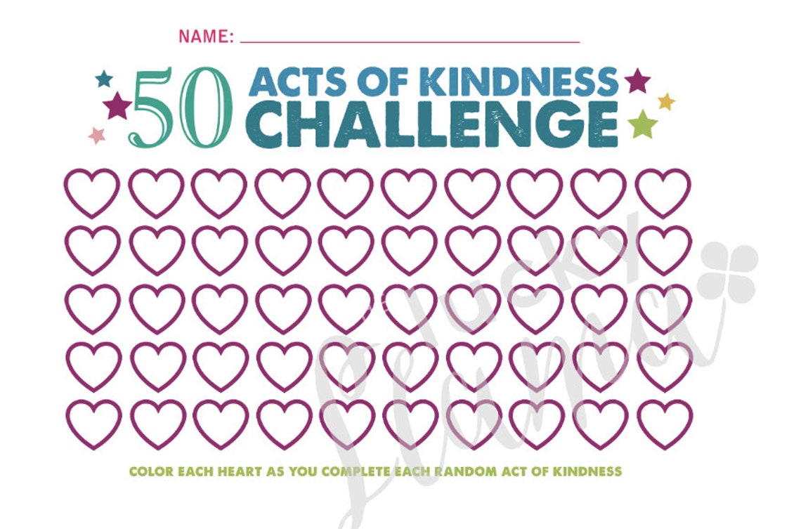 Act of Kindness Challenge Chart and Printables Instant - Etsy