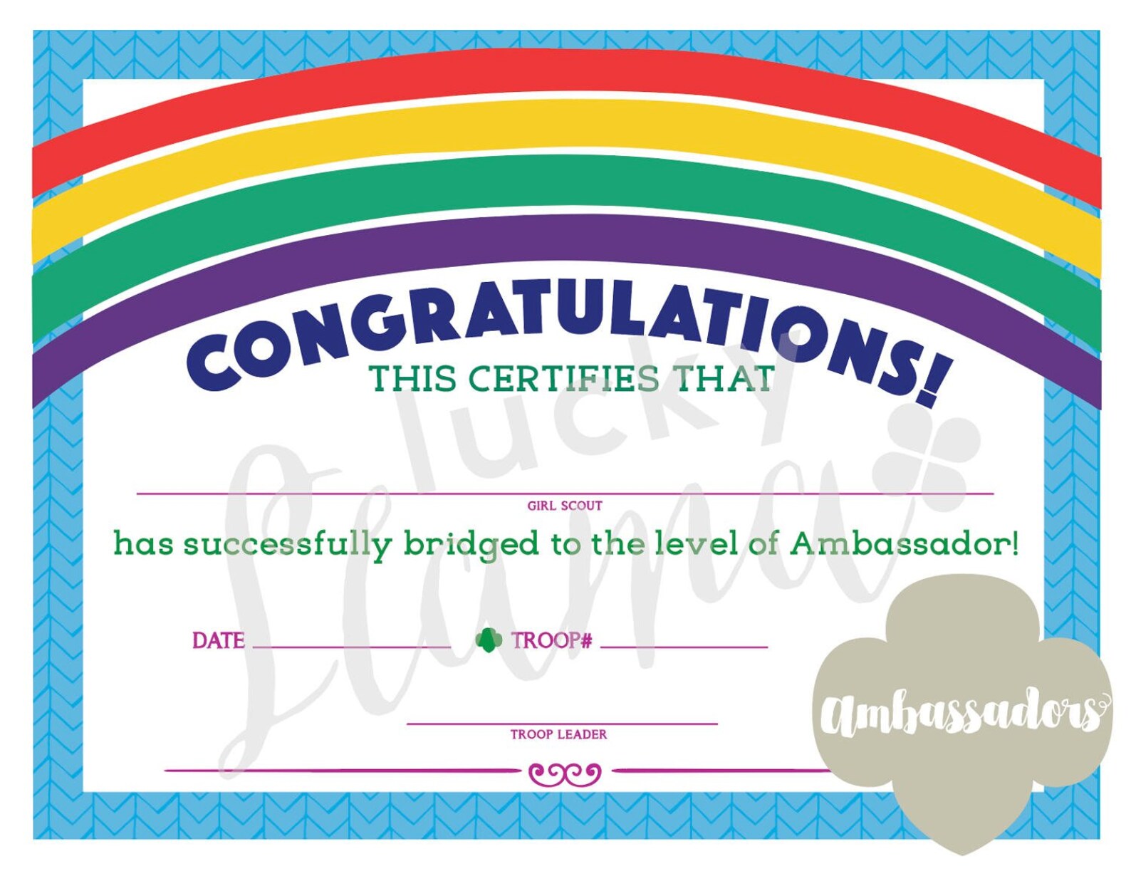 Editable Girl Scouts Bridge to Ambassador Certificate | Etsy