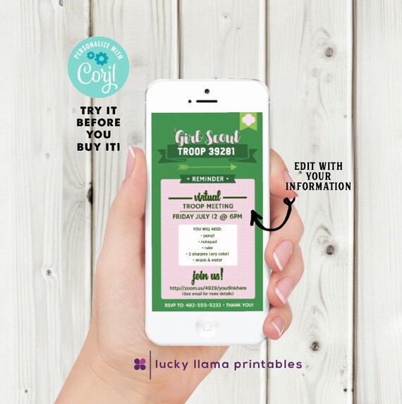 Virtual Girl Scout Meeting Invite or Reminder Social | Etsy