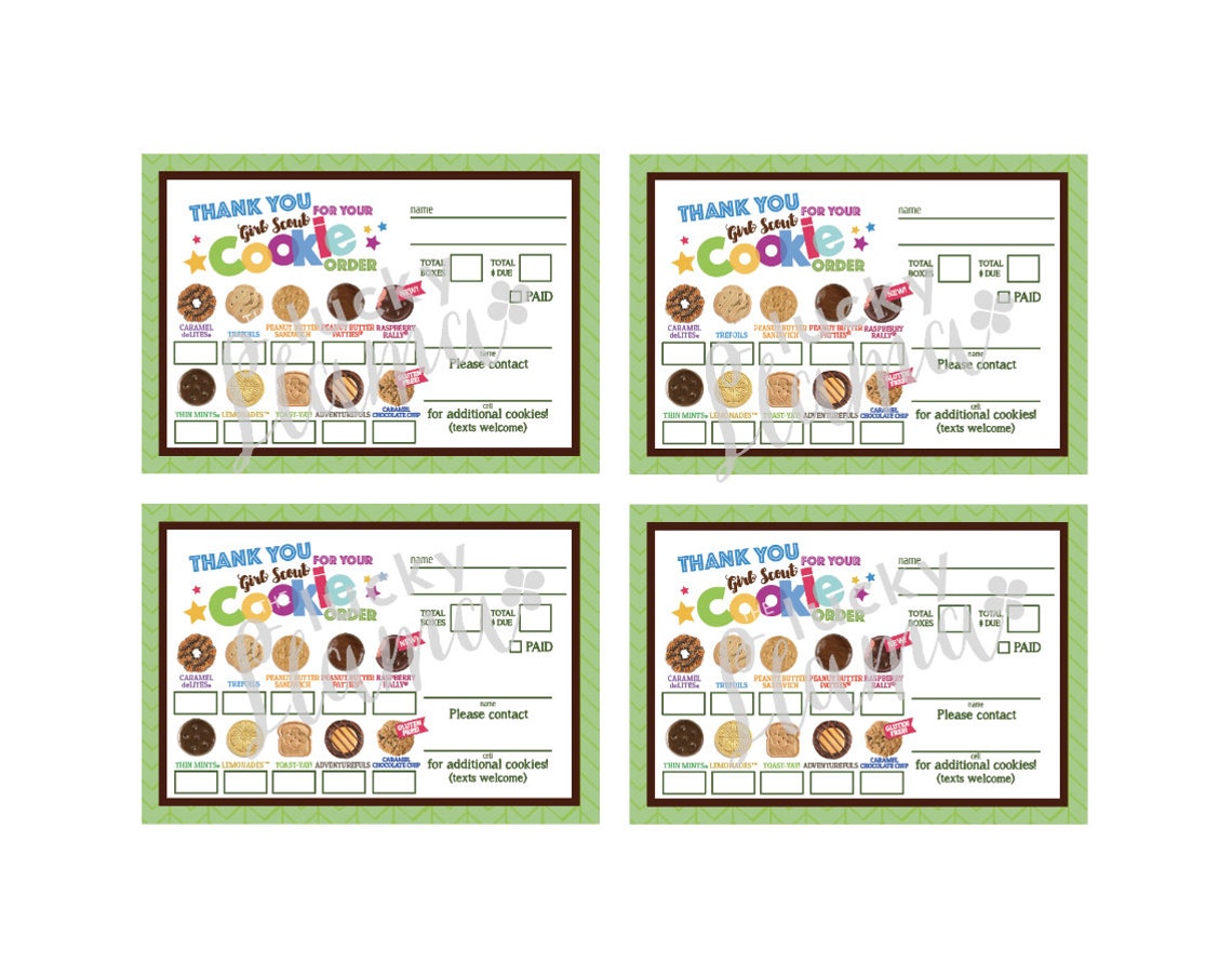 ABC Girl Scout Cookie Order Form/receipt 10 Cookies Instant - Etsy