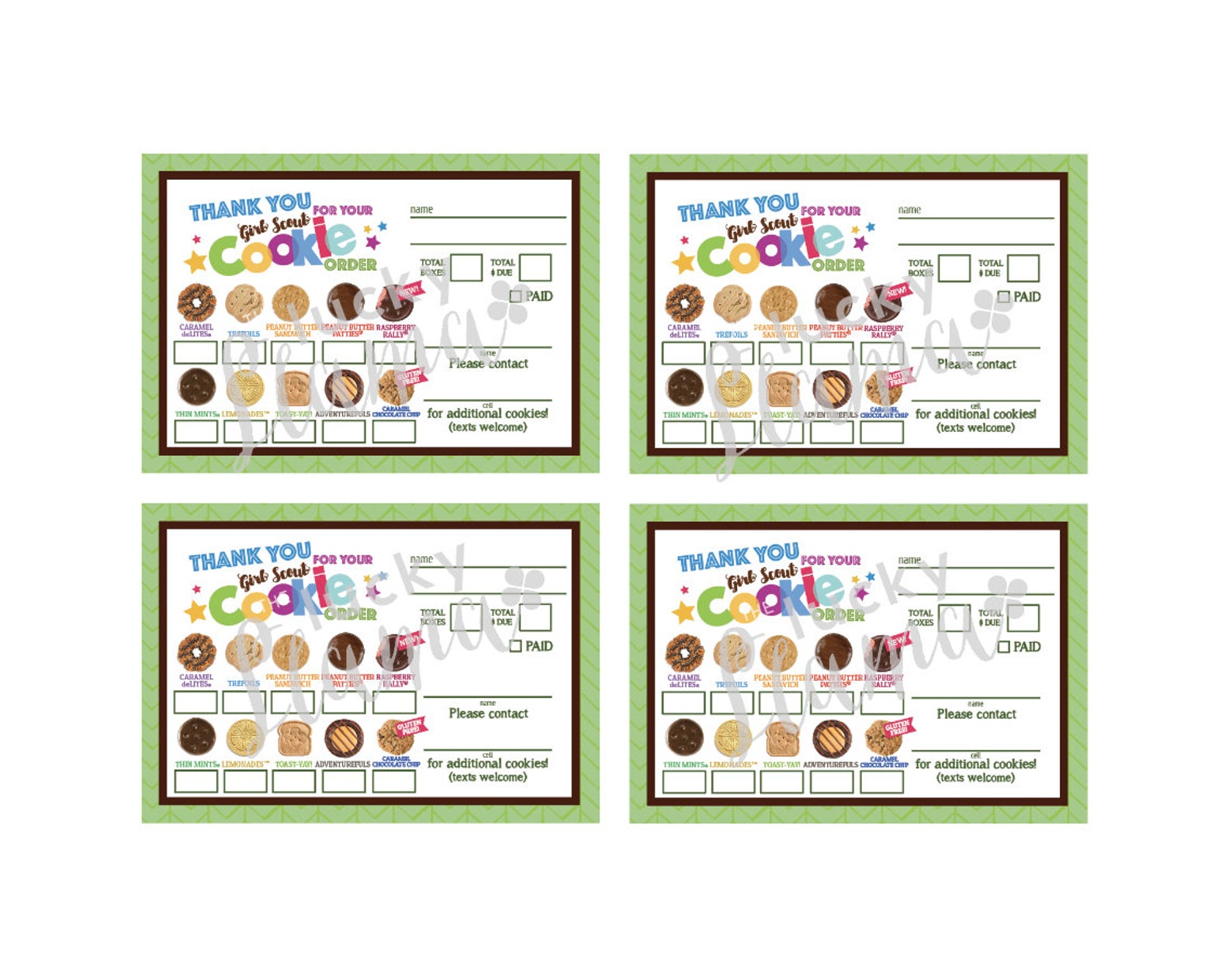 ABC Girl Scout Cookie Order Form/receipt 10 Cookies Instant - Etsy