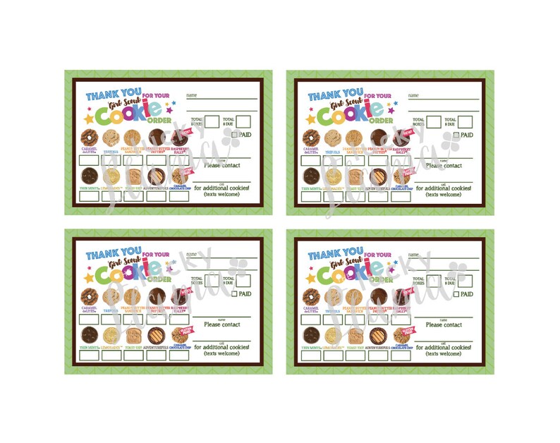 ABC Girl Scout Cookie Order Form/receipt 10 Cookies Instant - Etsy