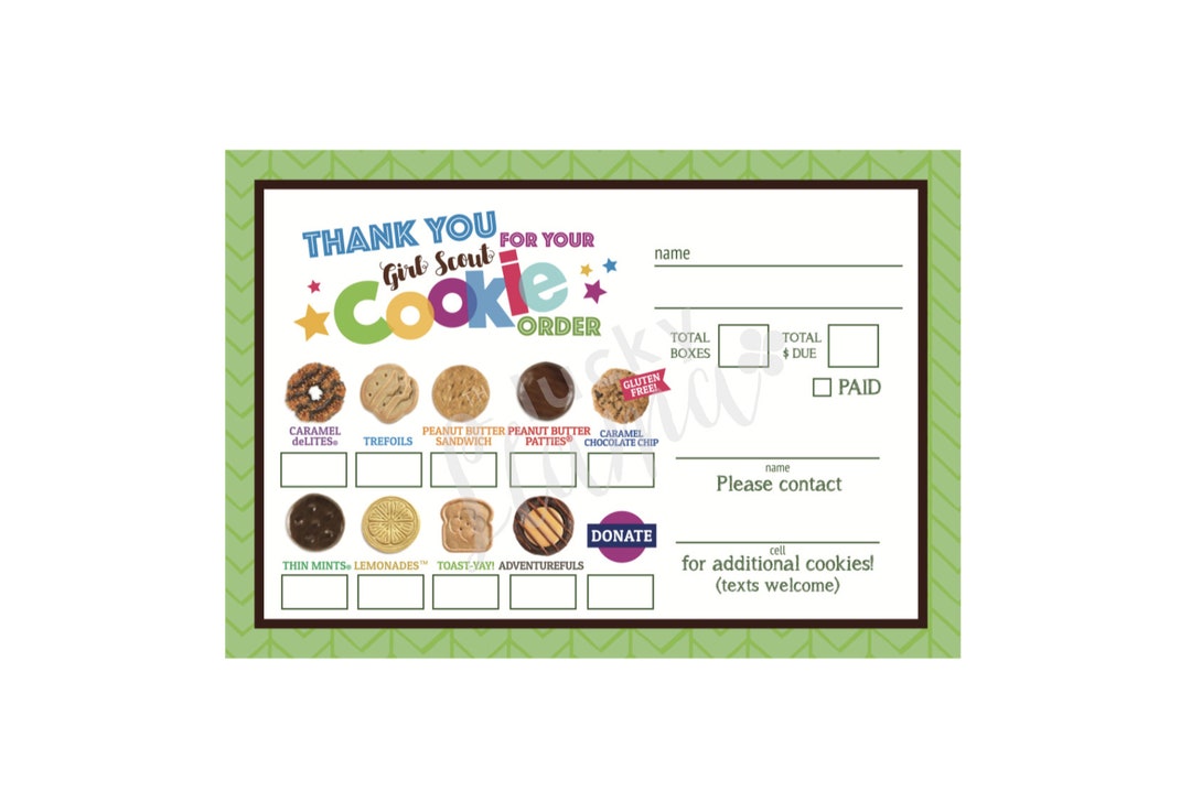 ABC Girl Scout Cookie Order Form/receipt - 9 Cookies, Instant Download ...