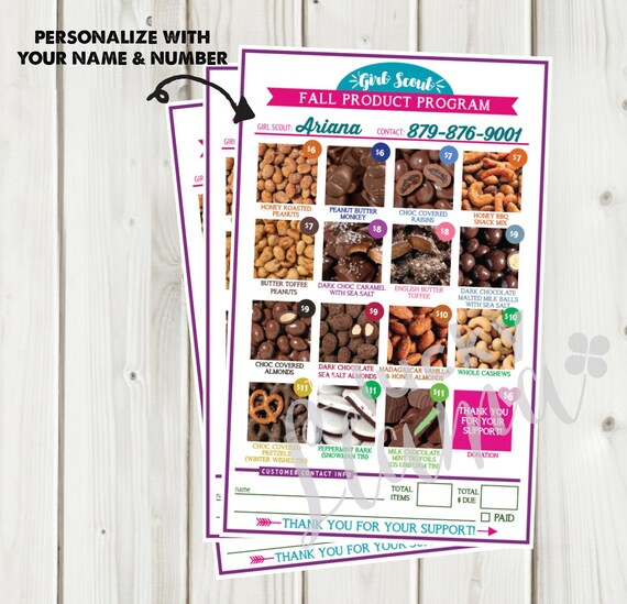 Custom Girl Scout Fall Product Mini Order Forms Personalized | Etsy