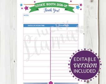 Booth Sign up Sheet editable Version Included - Etsy