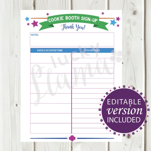 Printable Girl Scout Snack Sign-up Sheet editable Version - Etsy