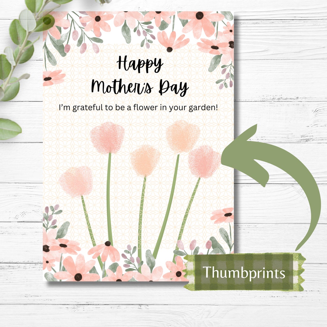 Mom Gift Handprint Thumbprint Card or Frameable Art Children's Art - Etsy