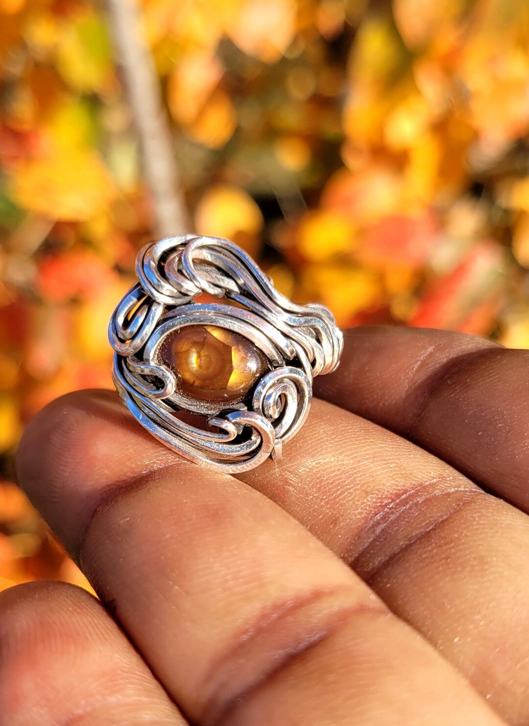 Handcrafted Mexican Fire Agate Ring Sterling Silver Gemstone Jewelry Gift, Unique Mexican Fire ...