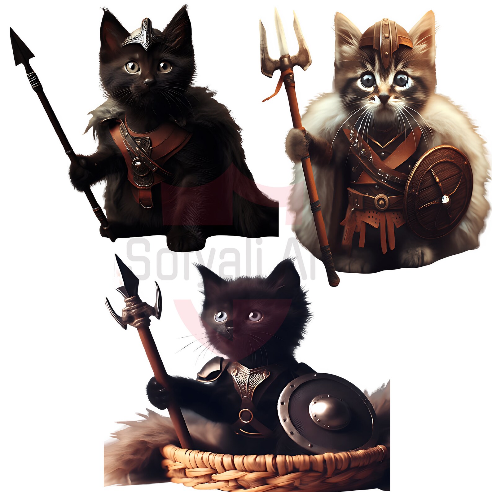 Printable Cute Viking Kittens Clipart Bundle Part3 , 5 Transparent PNG ...