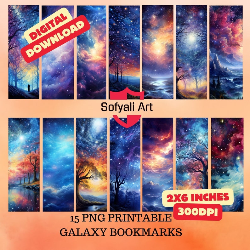 15 Galaxy Holographic Space Theme Digital , Printable Bookmarks ...