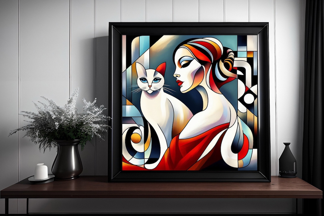 Cubism Wall Art, Cats & Women No2 ,printable JPG , Sublimation Designs ...