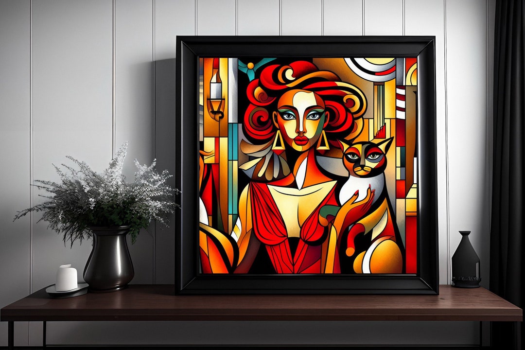 Cubism Wall Art, Cats & Women No10 ,printable JPG , Sublimation Designs ...