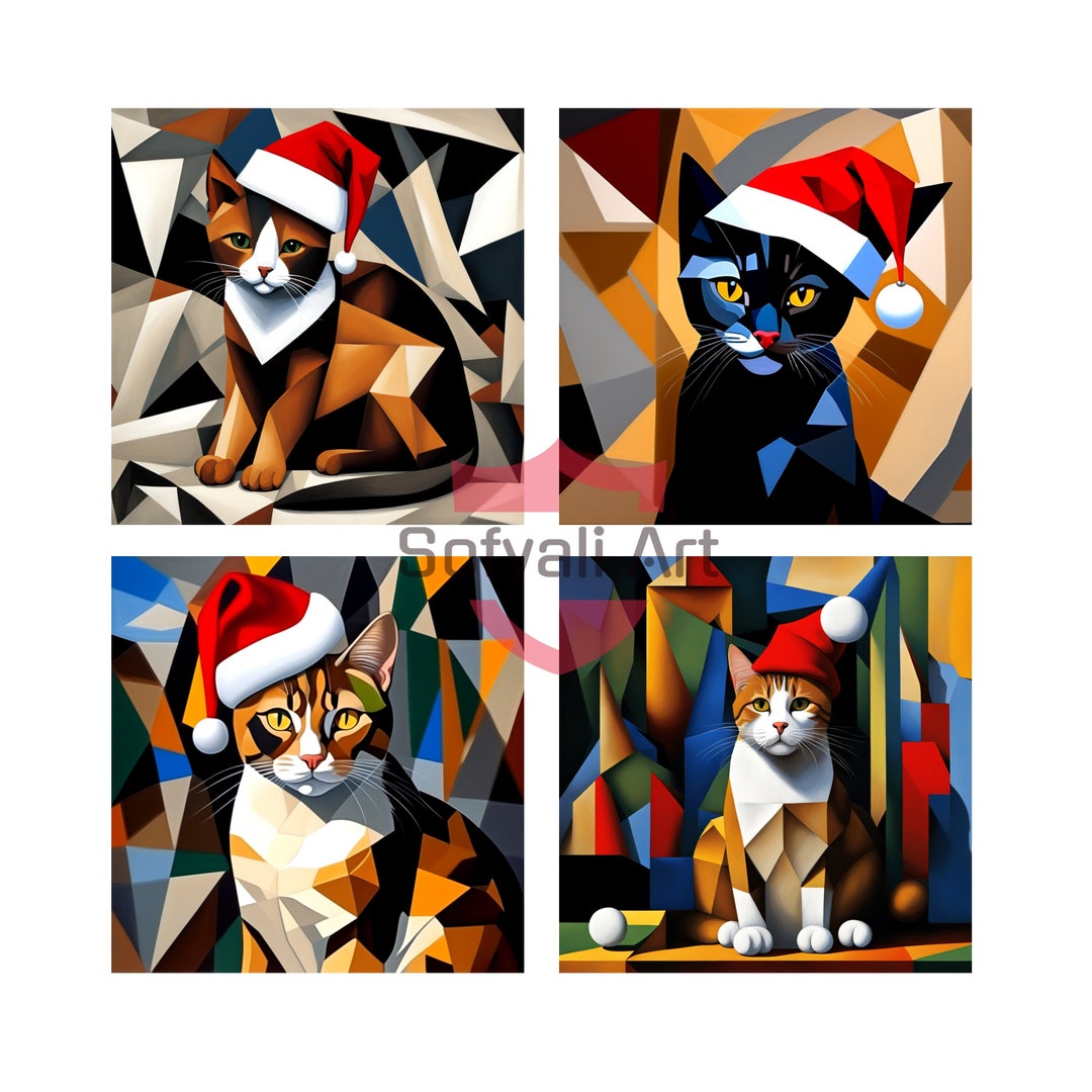 Cubism Wall Art, Christmas Cats Part2 ,printable 4 JPG ,sublimation ...