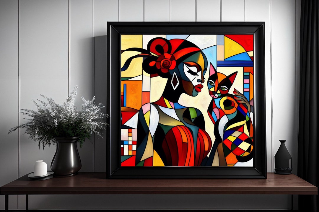 Cubism Wall Art, Cats & Women No8 ,printable JPG , Sublimation Designs ...