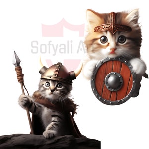Printable Cute Viking Kittens Clipart Bundle Part3 , 5 Transparent PNG ...