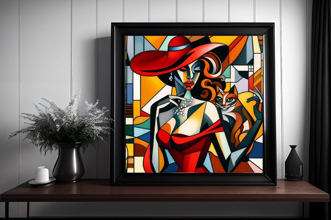 Cubism Wall Art, Cats & Women No11 ,printable JPG , Sublimation Designs ...