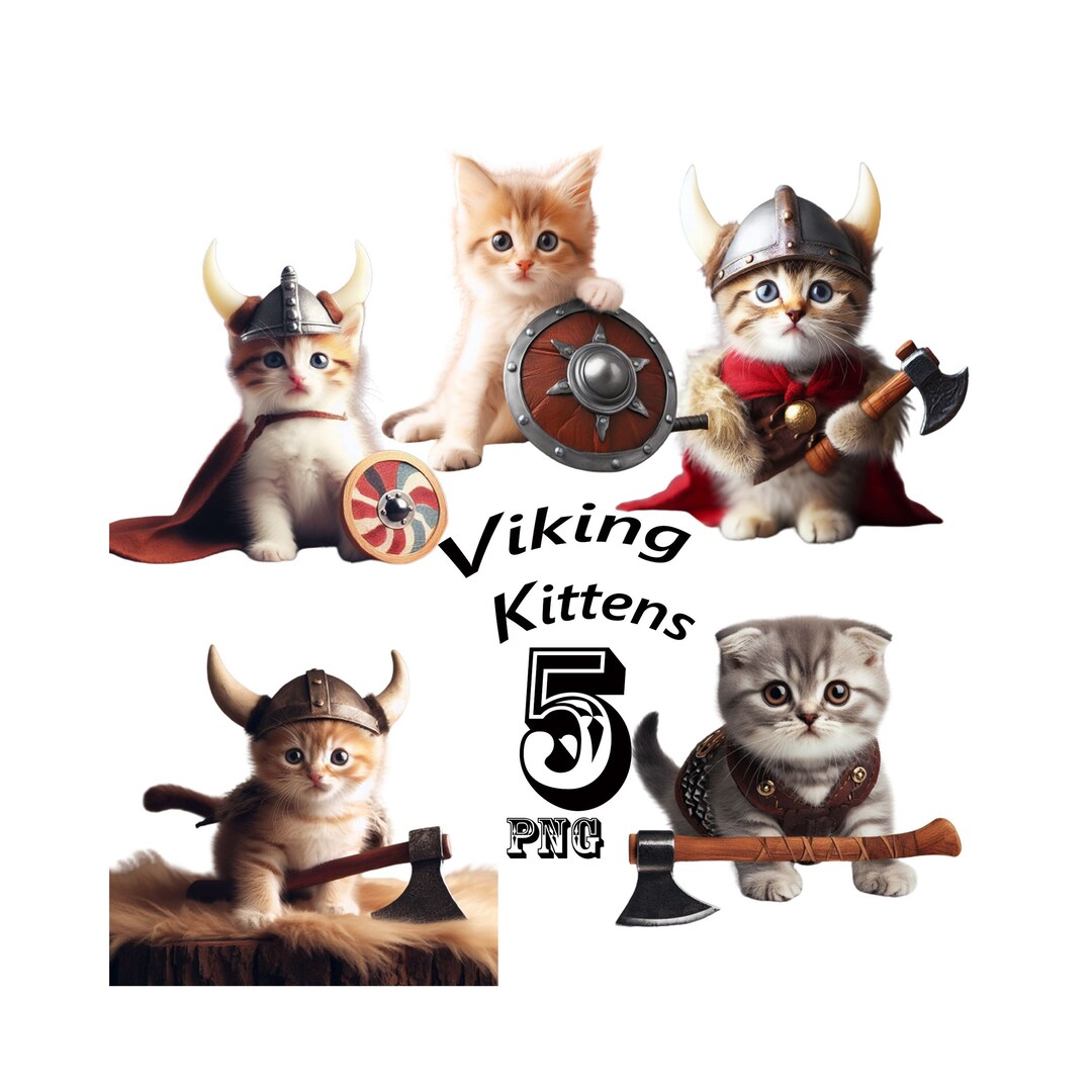 Printable Cute Viking Kittens Clipart Bundle Part1 ,5 Transparent PNG ...