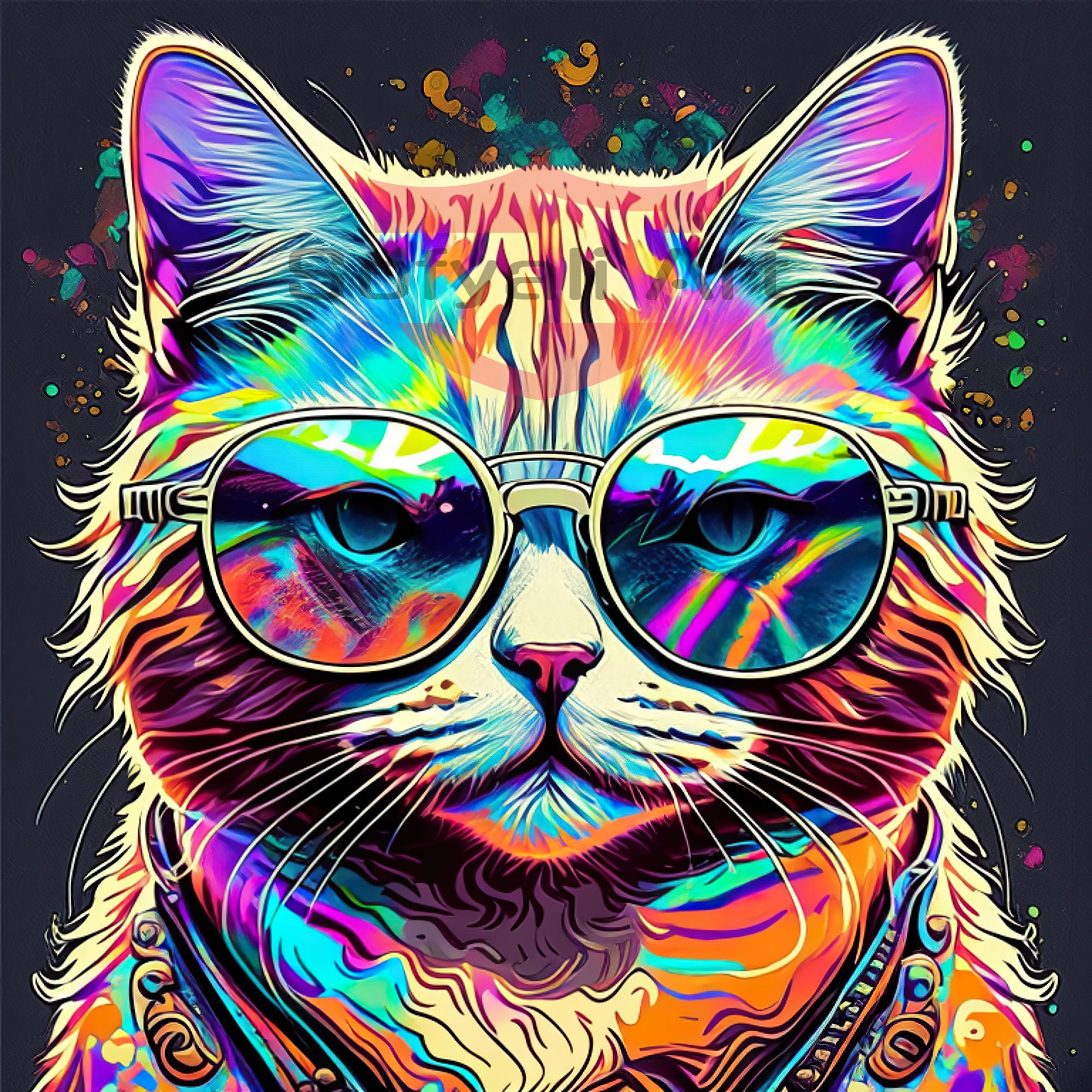 Neon Cool Cats Clipart Bundle, Printable 5 JPG , Digital Art ...