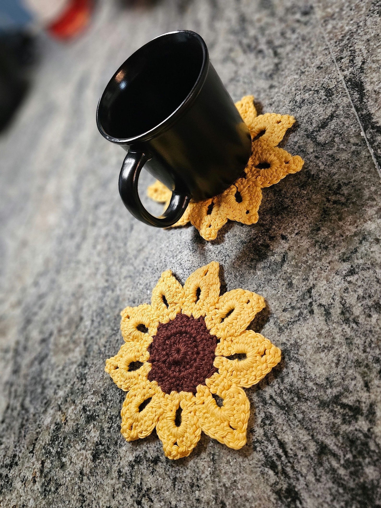 Crochet Sunflower Coaster Set of 4 With Basket Holder. Handmade With ...