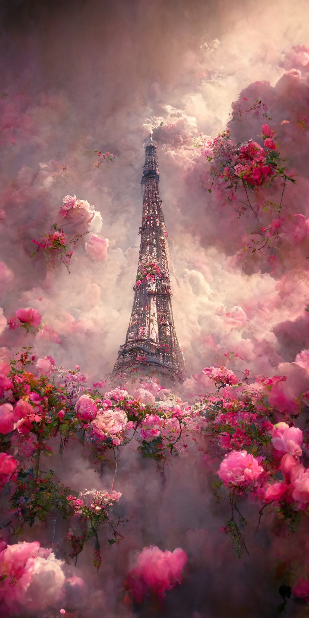 Eiffel Tower | Pink Flowers | Paris Wall Art | French Abstract Painting ...