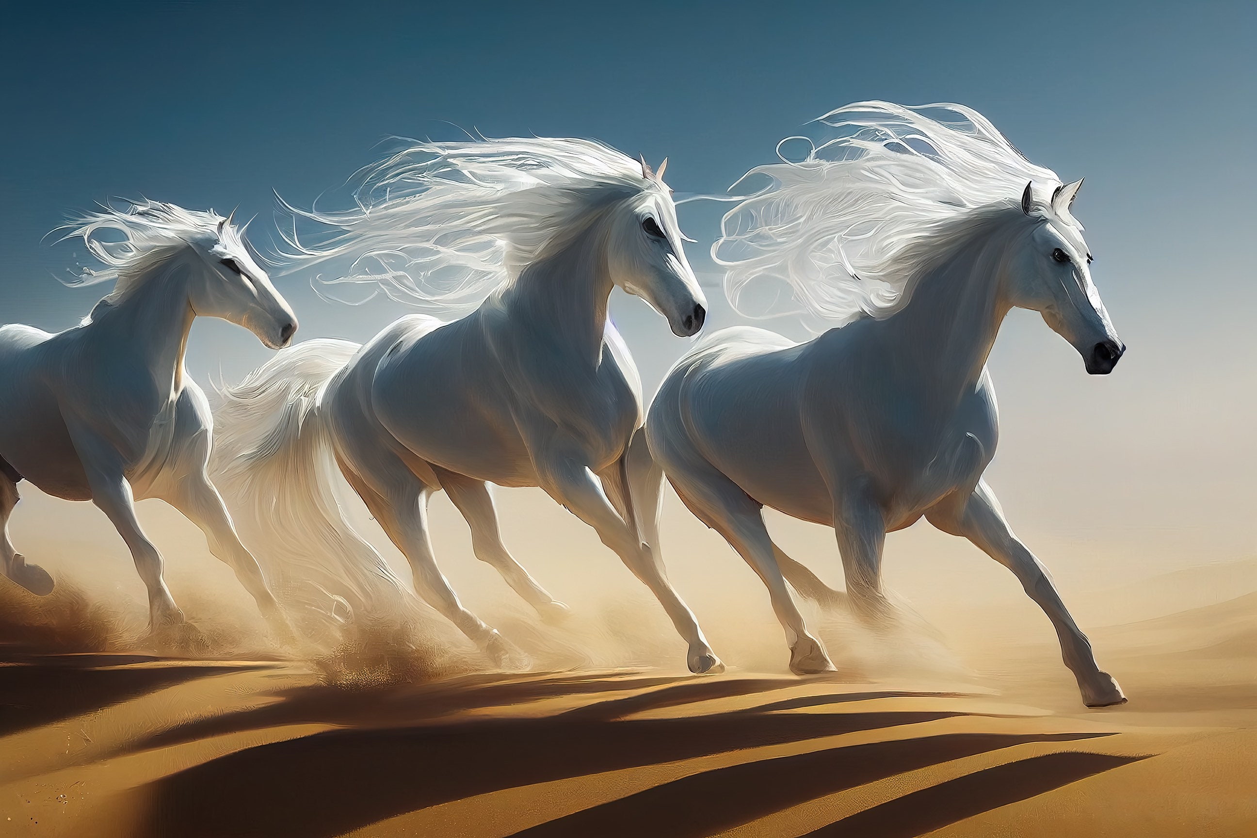 Three White Horses Wildlife Wall Art Desert Sands Horse Paintings ...