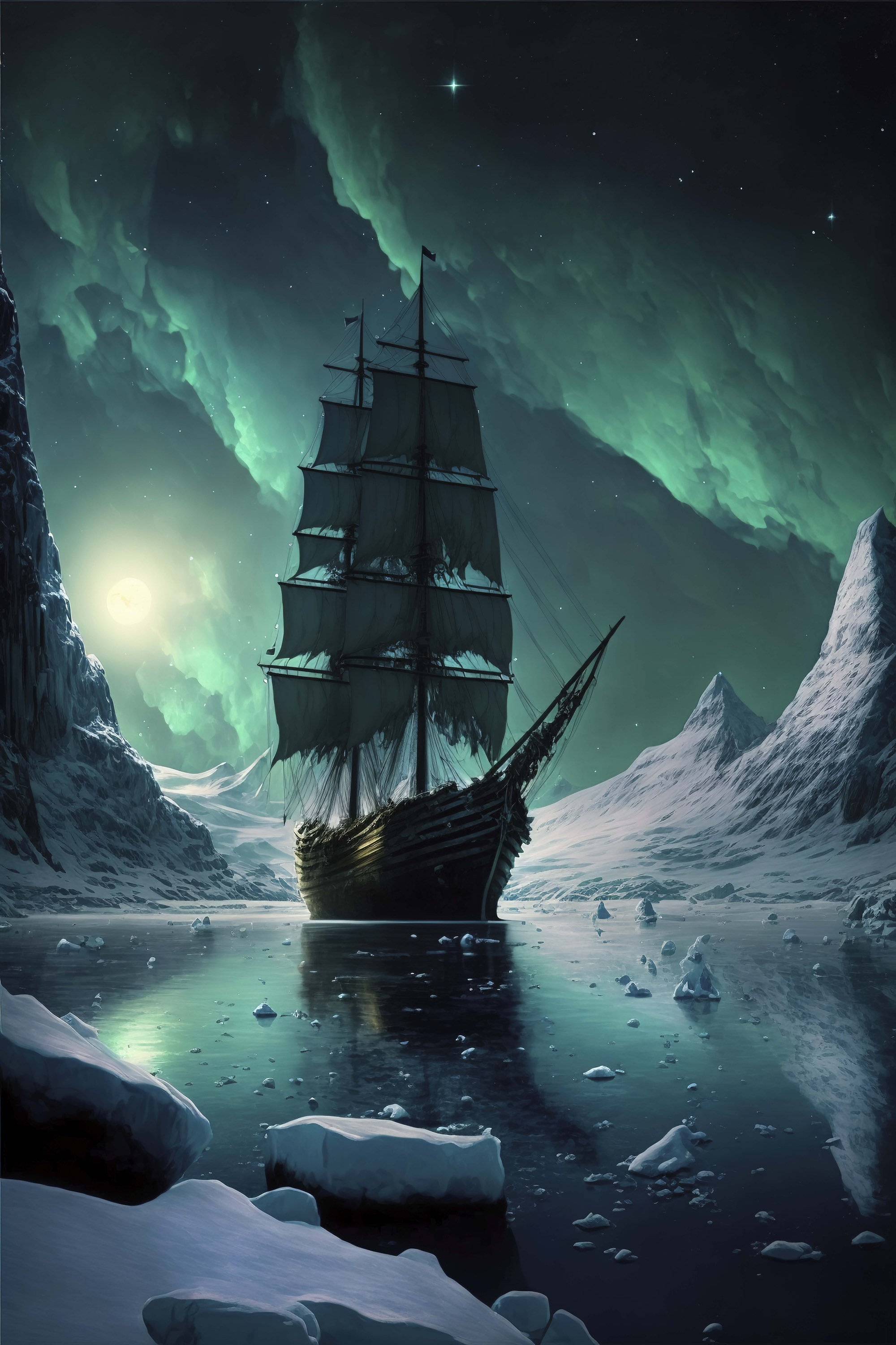 Aurora Ship Arctic Ocean Aurora Borealis Digital Painting - Etsy