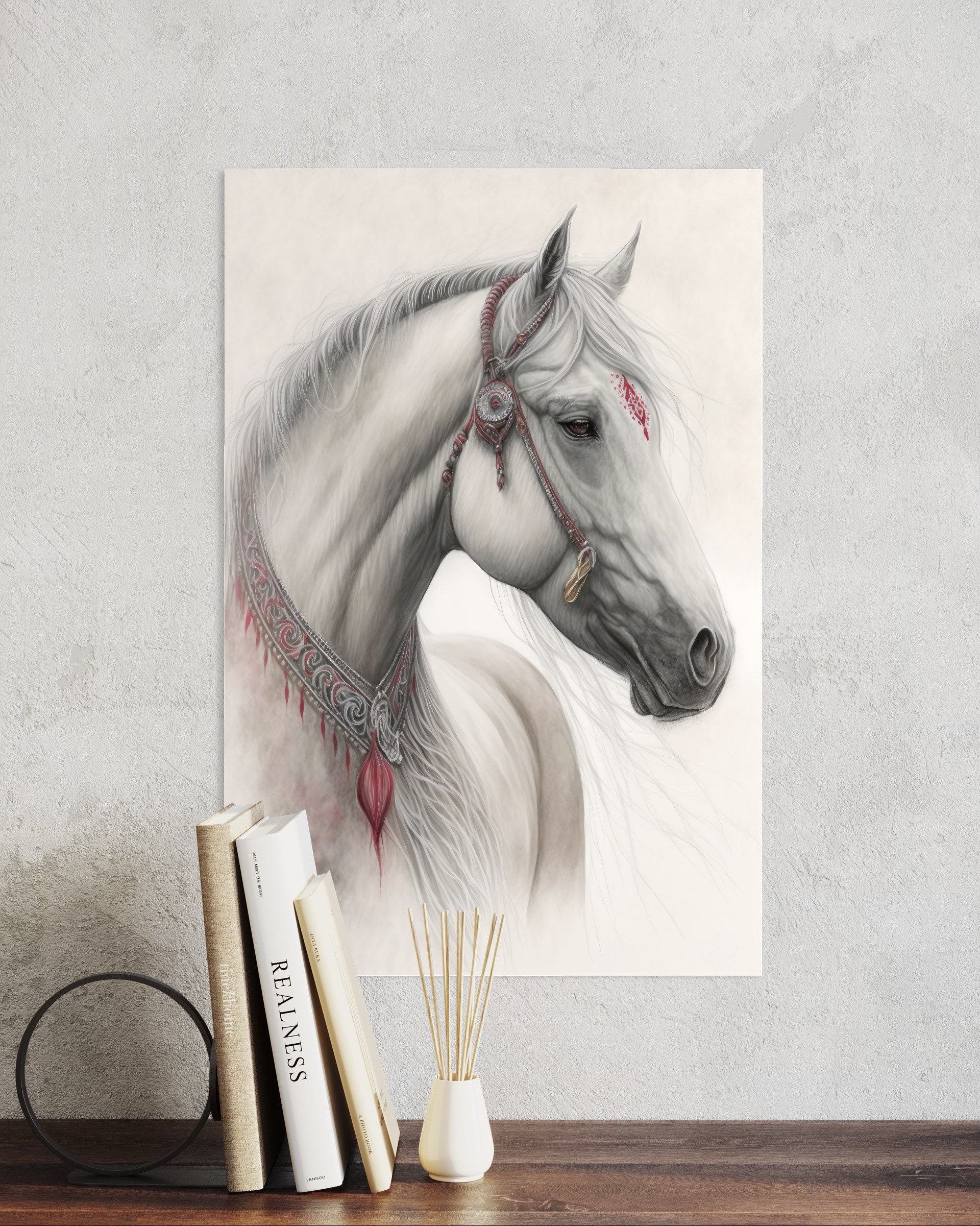 A-sau-taw-ka Native American Animal Drawings Boho Wall Art Canvas Horse ...