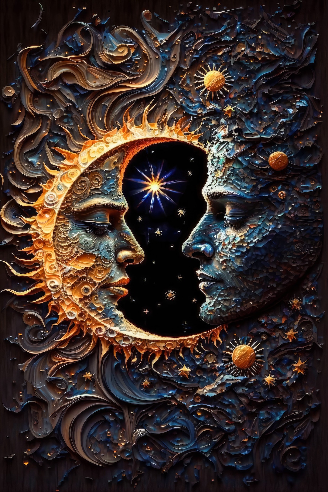 Celestial Harmony Sun and Moon Solar and Lunar Romantic Wall Art Canvas ...