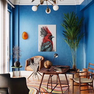 Red Cardinal Chief Native American Art Animal Drawings Boho Wall Art ...