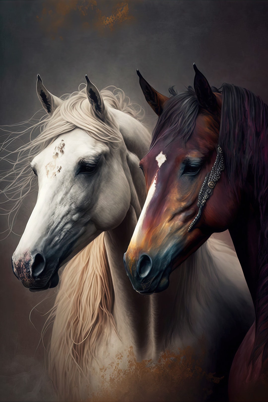Still Stallions Horse Painting Boho Deco Romantic Art Modern Wall Art ...