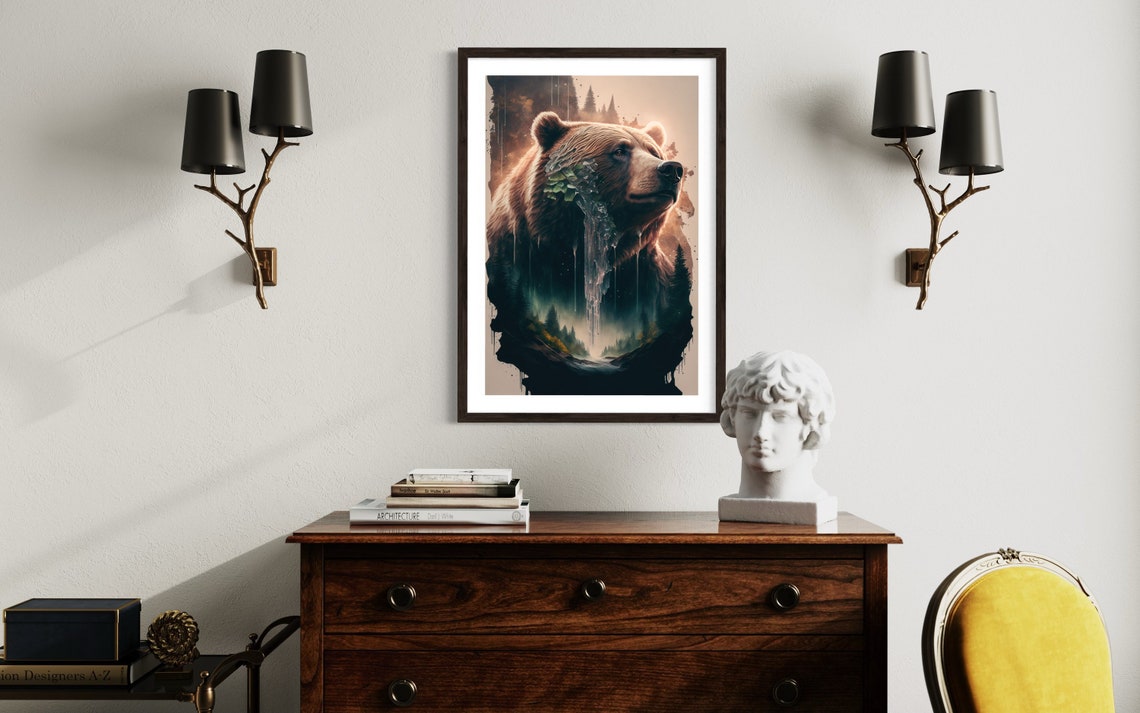 Grizzly Wisdom Double Exposure Bear Painting Nature Decor - Etsy