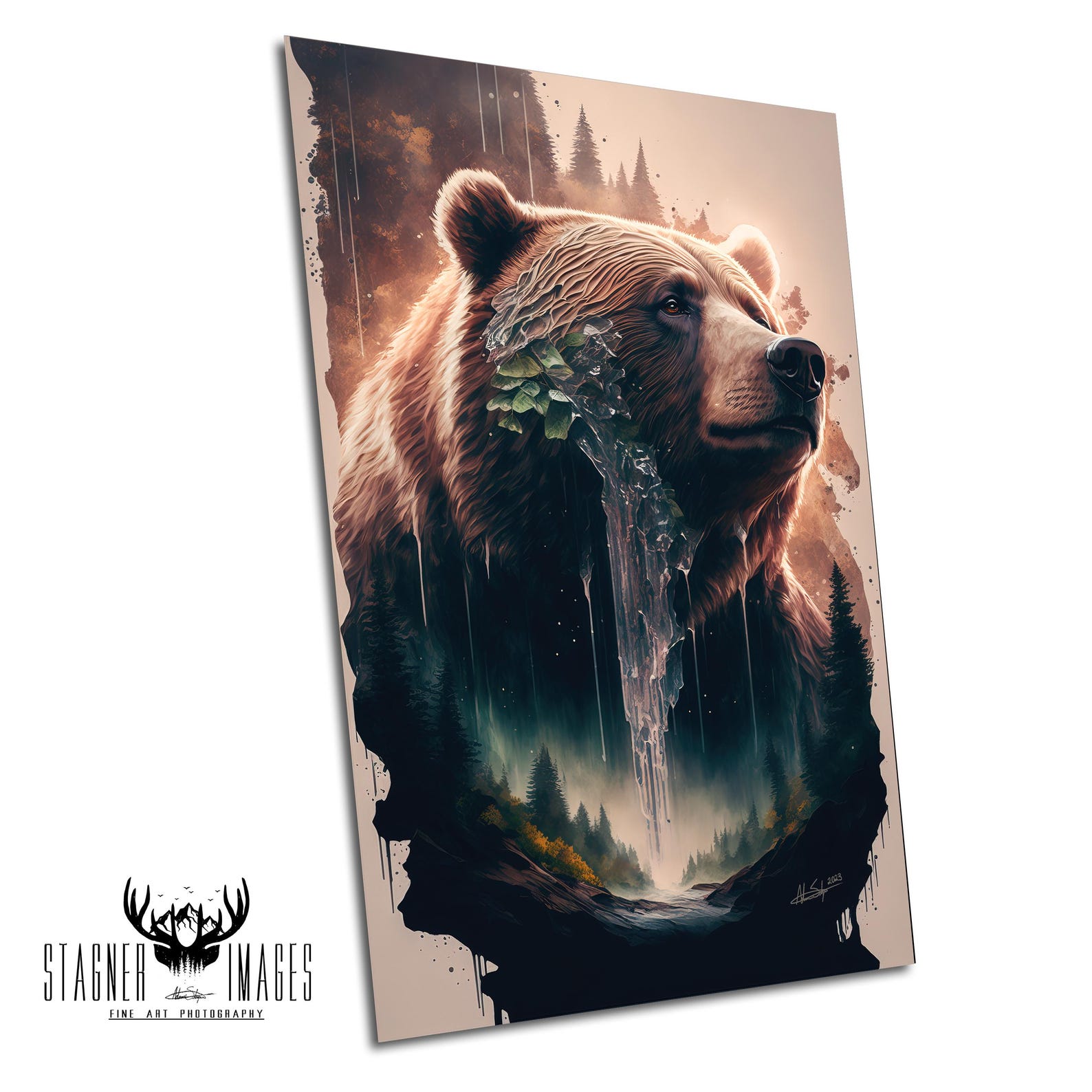 Grizzly Wisdom: Double Exposure Bear Painting - Etsy