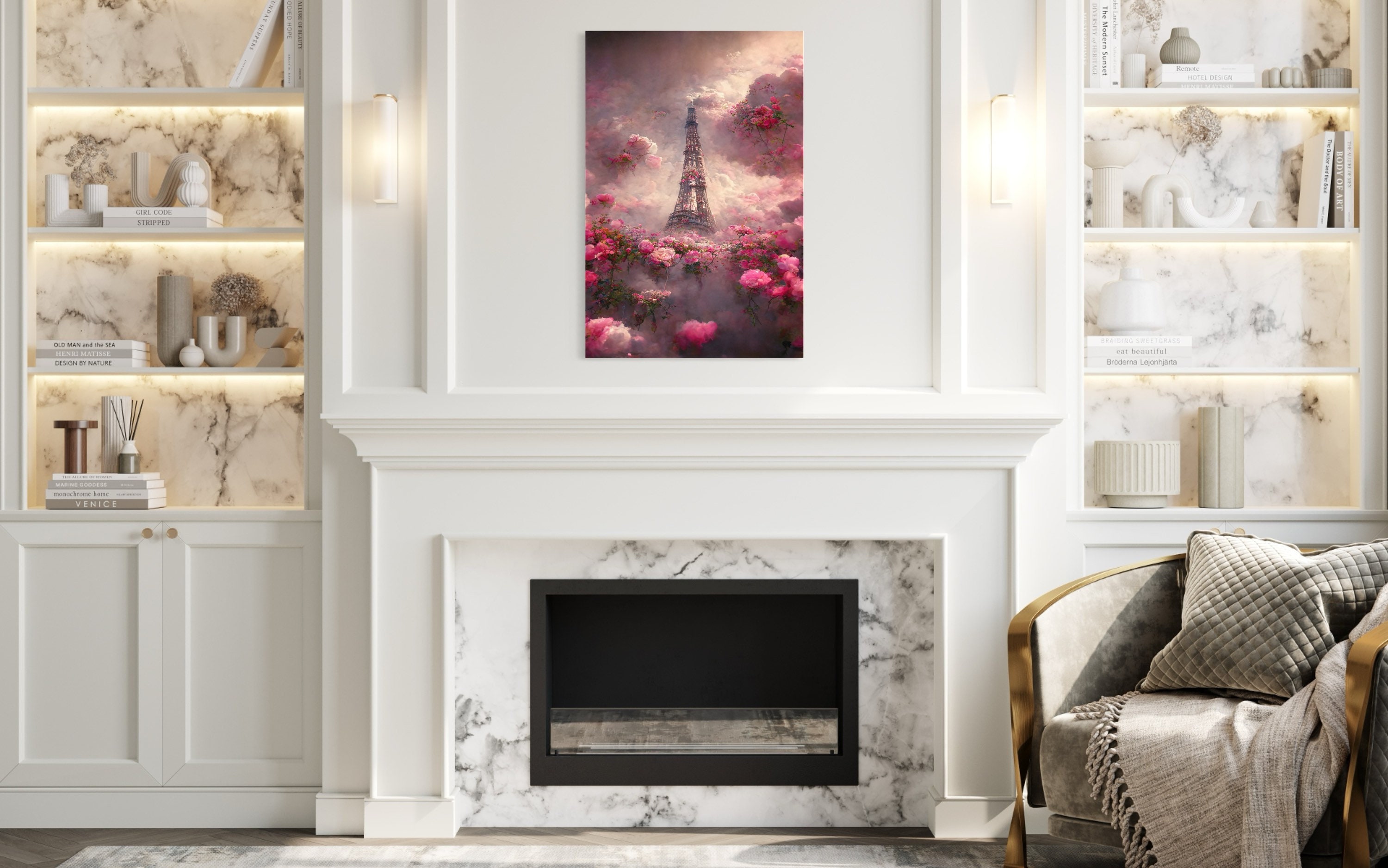 Eiffel Tower | Pink Flowers | Paris Wall Art | French Abstract Painting ...