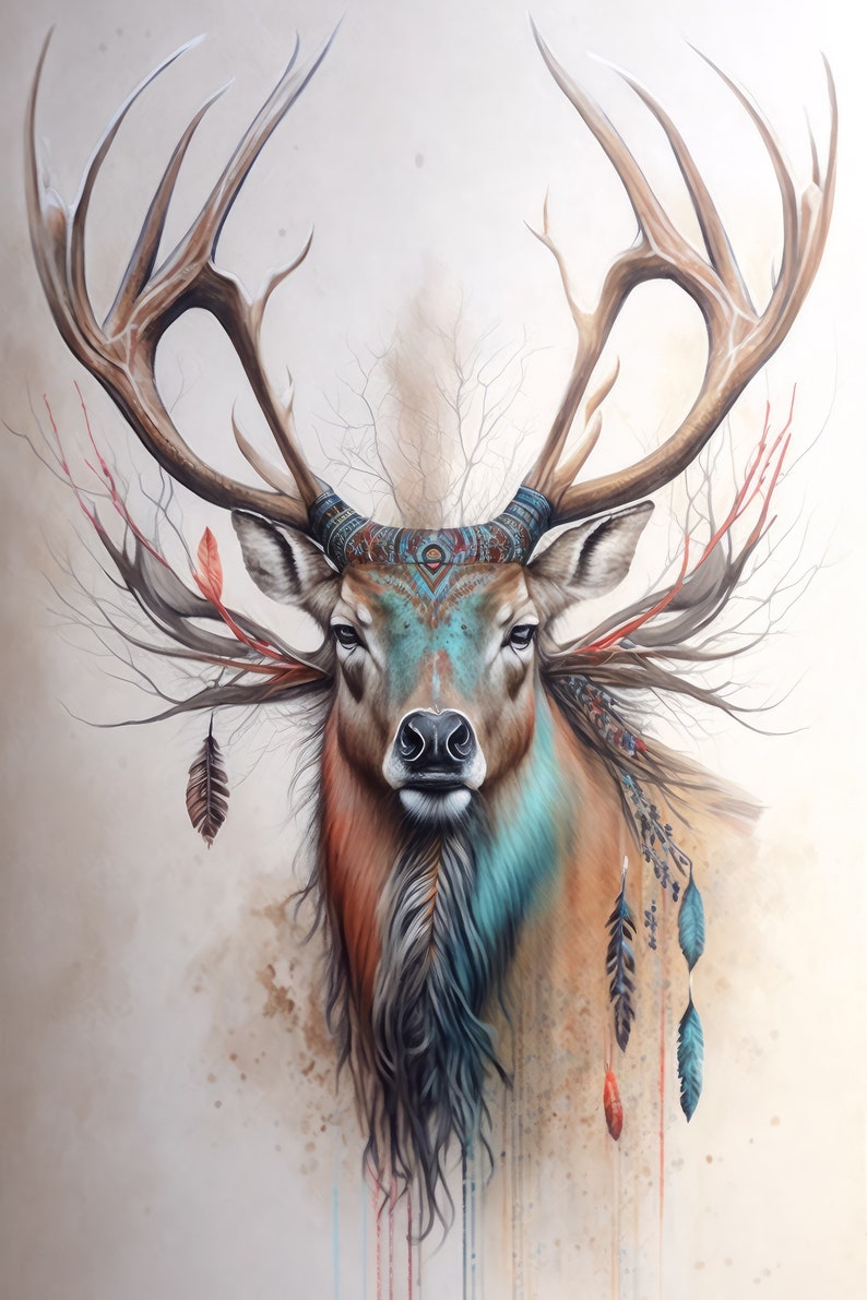 Deer Dream Native American Art Animal Drawings Boho Wall Art Canvas ...
