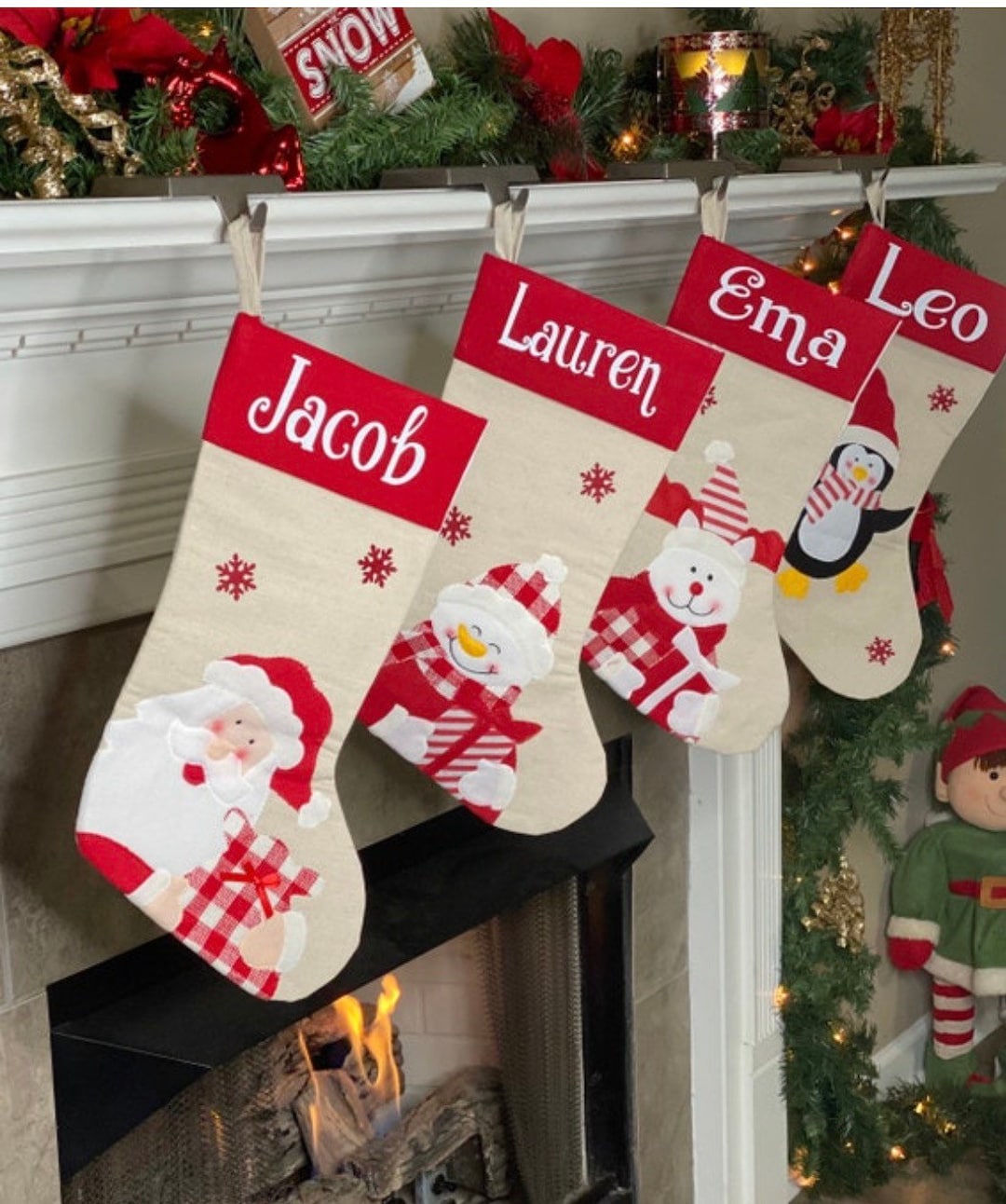 Personalized Christmas Stockings, Stockings, Custom, Colorful, Applique ...