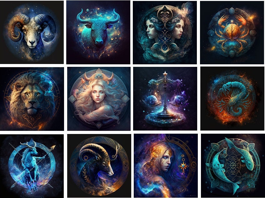 Zodiac Signs, Digital Art Print, AI Generated, Wall Art, AI Art ...