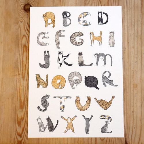 Cat Alphabet Giclée Fine Art Print A4 Size - Etsy