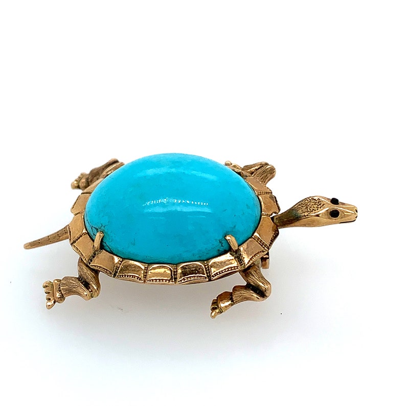 14K Yellow Gold Turquoise Turtle Pin - Etsy