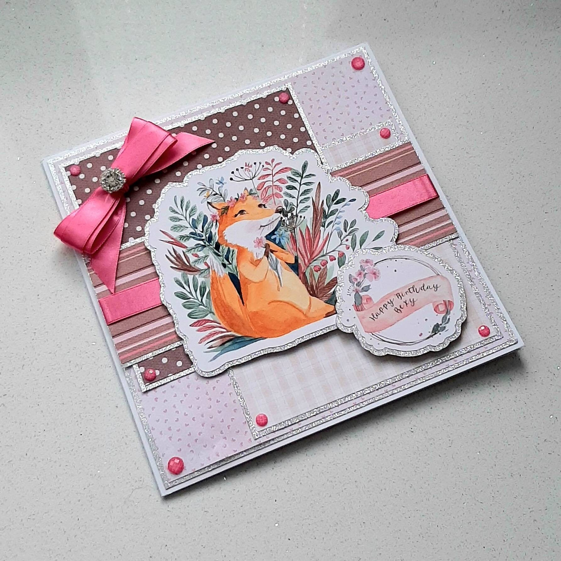 Handmade fox birthday card female fox card fun animal card | Etsy