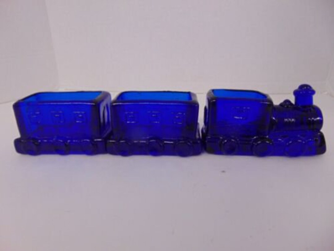 Cobalt Blue 3pc Glass Train Set Toothpick/sugar Packet Holders - Etsy