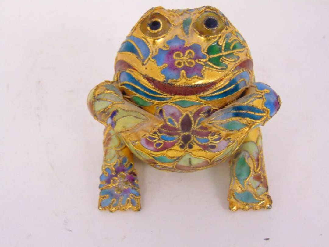 Vintage Cloisonne Frog W/gold Trimming & Multi Colored Enamel 3" Tall ...