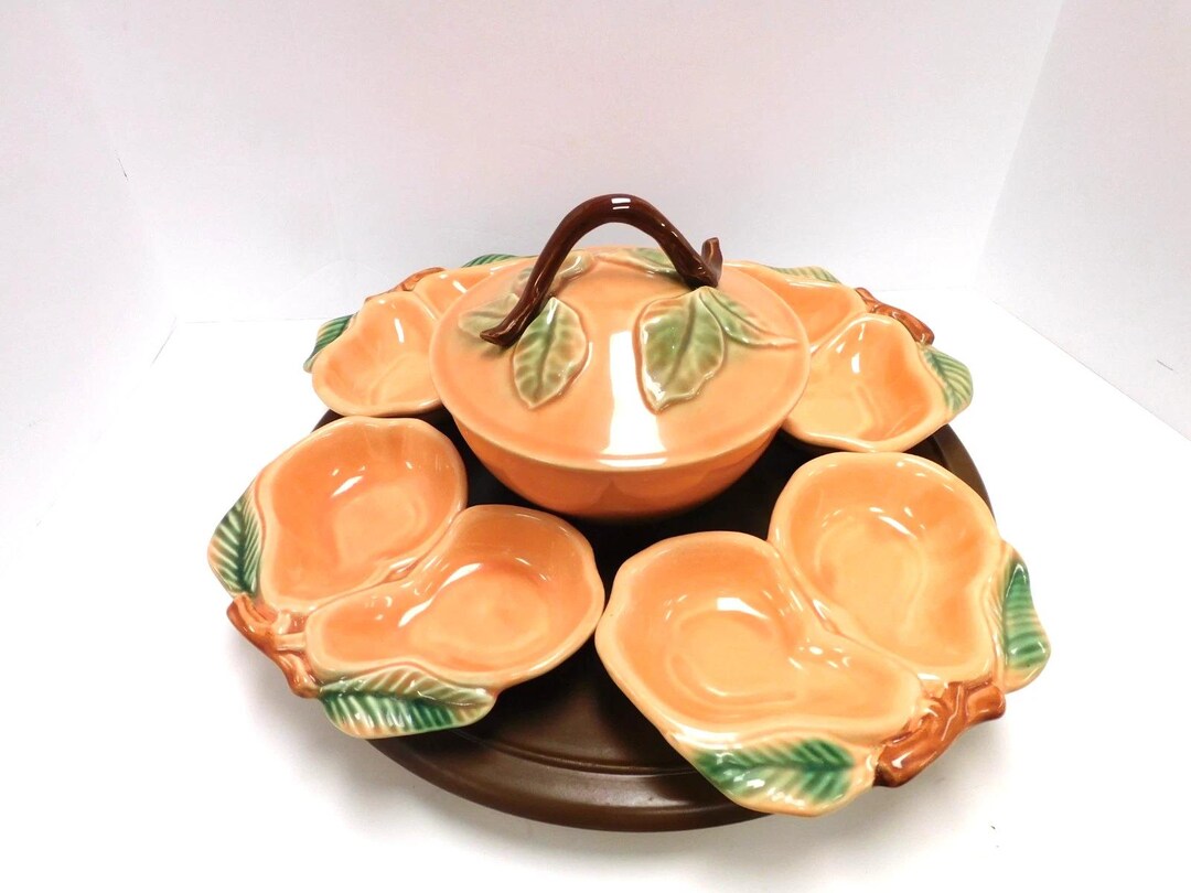 VTG Belmar of CA Pottery Peach Pear Serving Dishes Lazy Susan Style ...