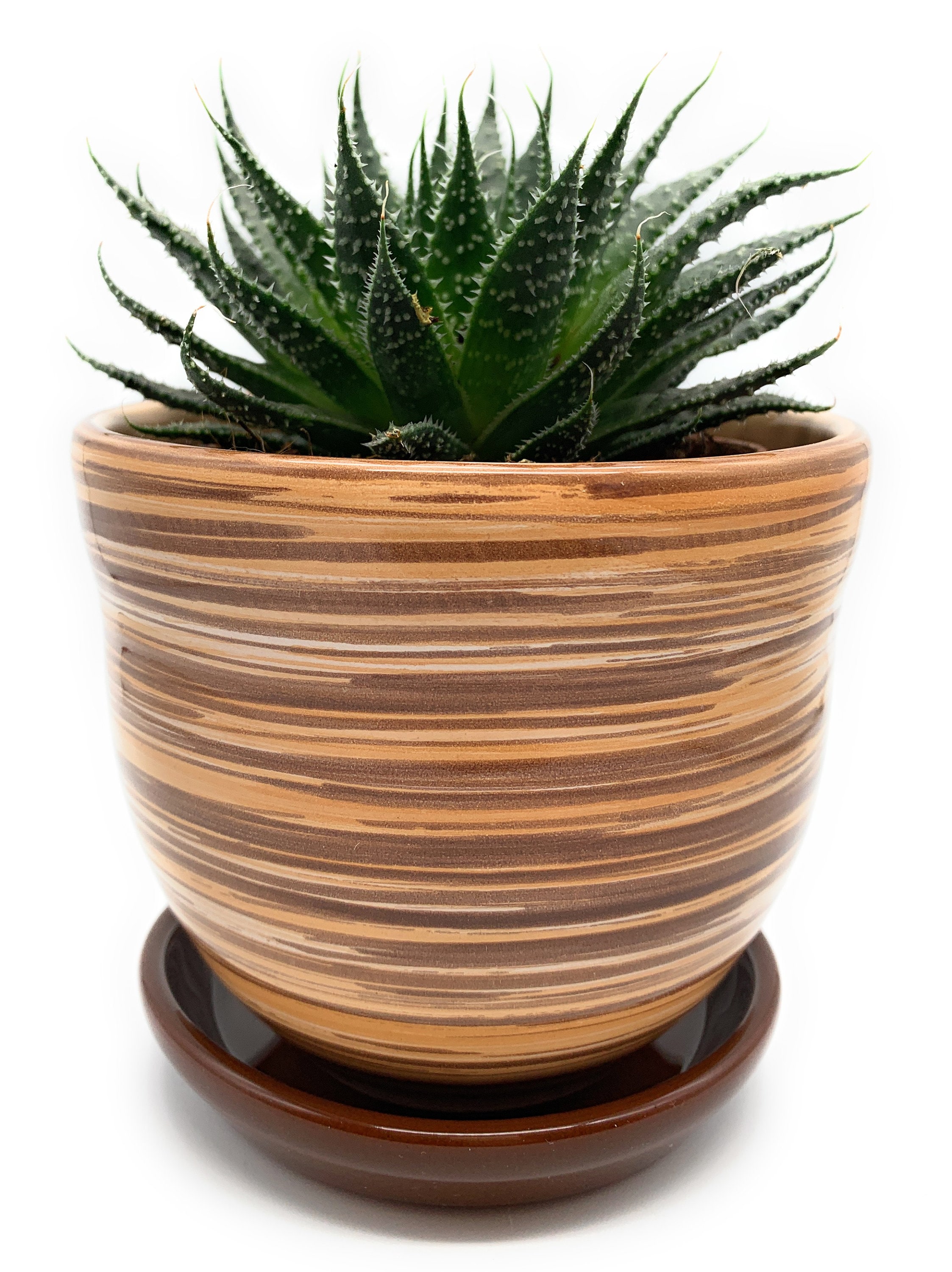 Glazed Ceramic Flower Pot With Saucer Round Terracotta With Drip Tray ...
