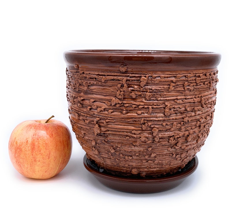 Glazed Ceramic Flower Pot with Saucer Round Terracotta with | Etsy