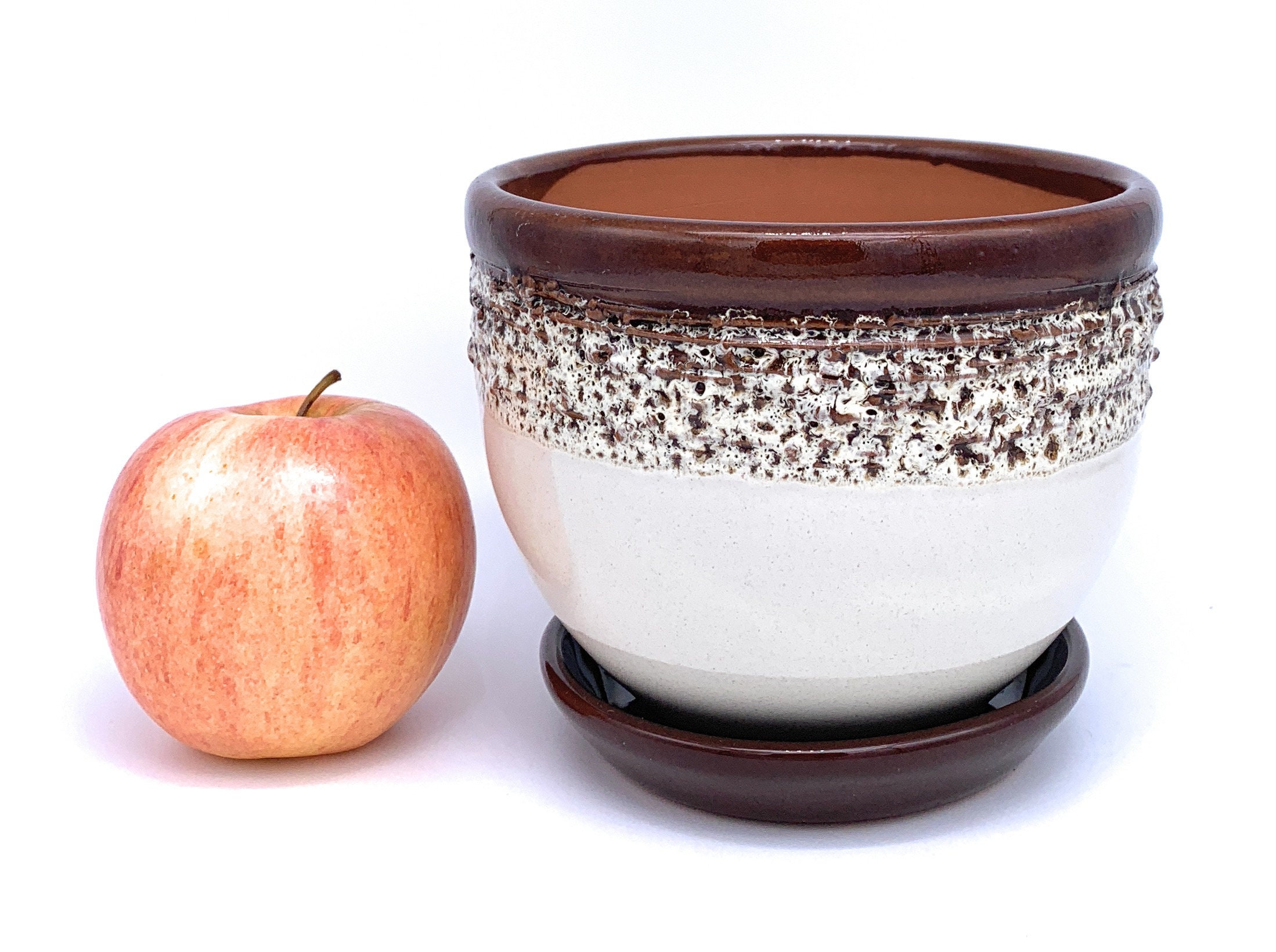 Glazed Ceramic Flower Pot With Saucer Round Terracotta With Drip Tray ...