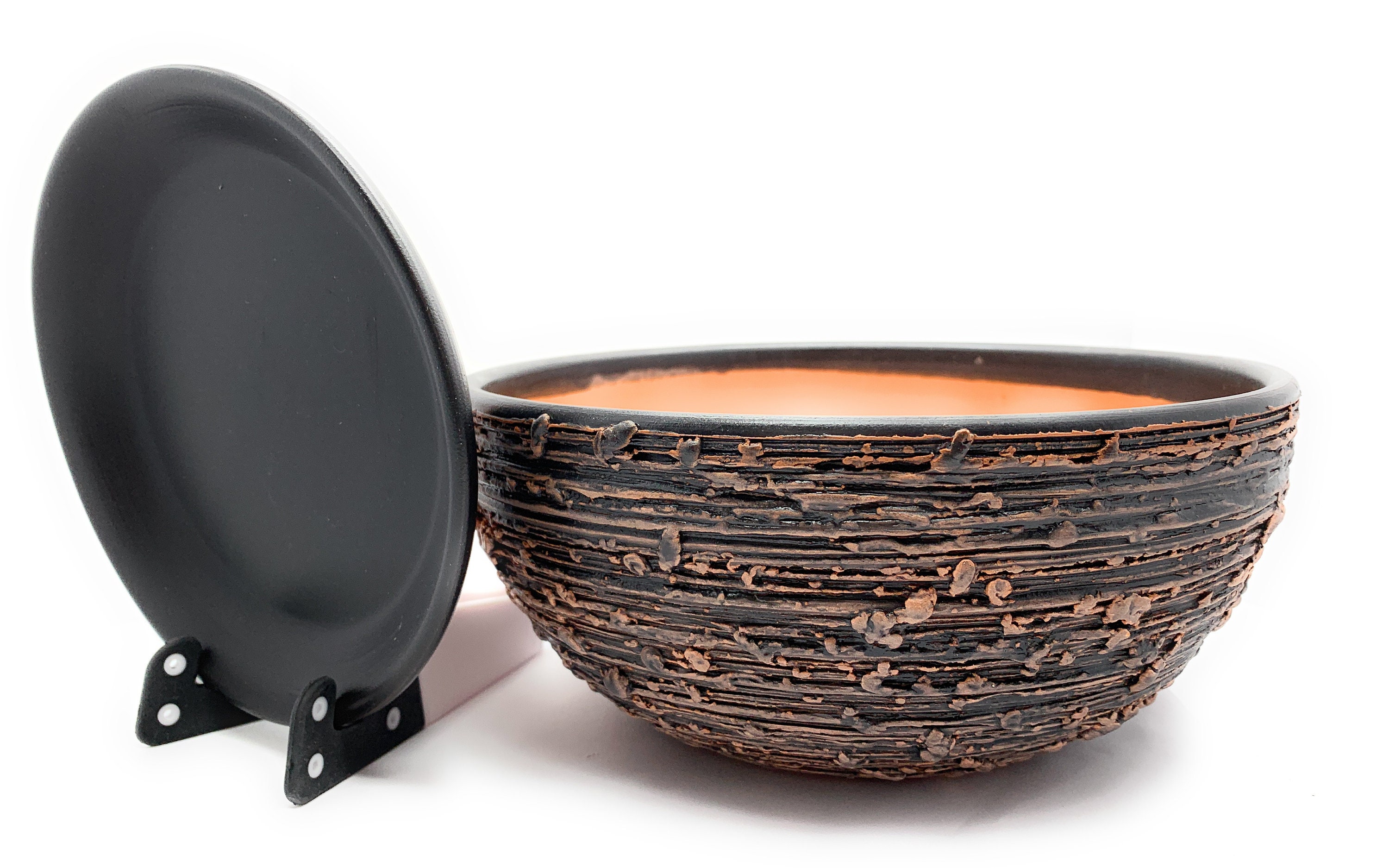 Glazed Ceramic Shallow Flower Pot With Saucer Round Terracotta With ...