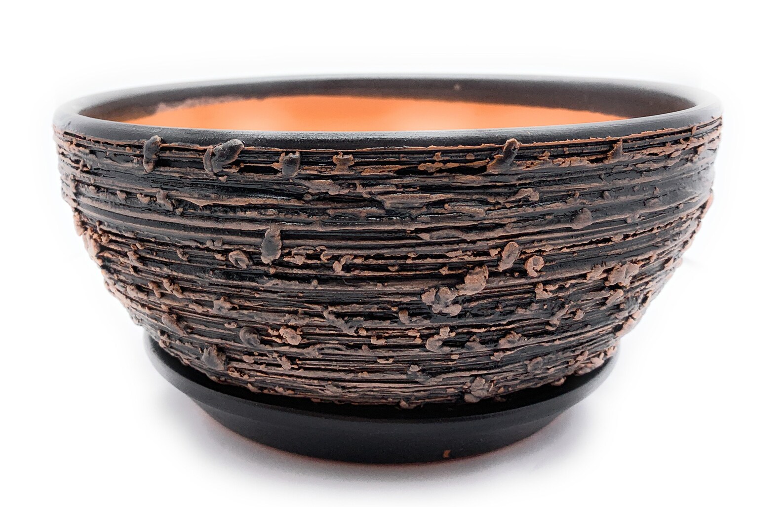 Glazed Ceramic Shallow Flower Pot With Saucer Round Terracotta With ...