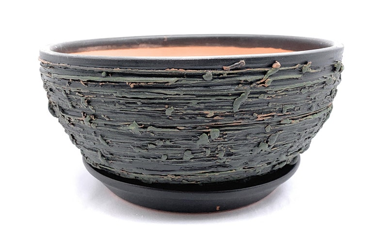 Glazed Ceramic Shallow Flower Pot with Saucer Round Terracotta | Etsy