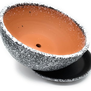 Glazed Ceramic Shallow Flower Pot With Saucer Round Terracotta With ...